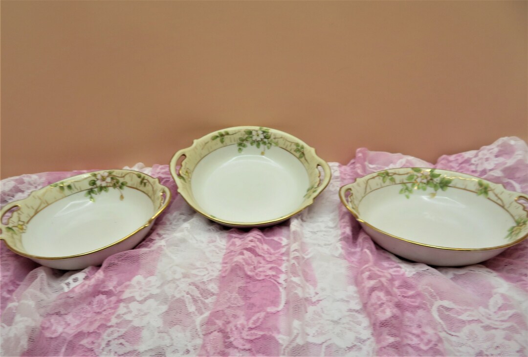 Three Hand Painted Nippon Small Bowls With Cutout Handles Floral - Etsy