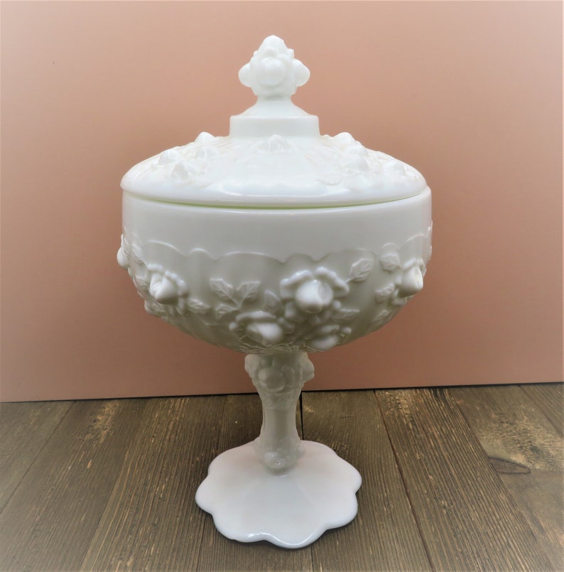 Vintage Fenton Cabbage Rose Milk Glass Candy Dish Bowl White - Etsy