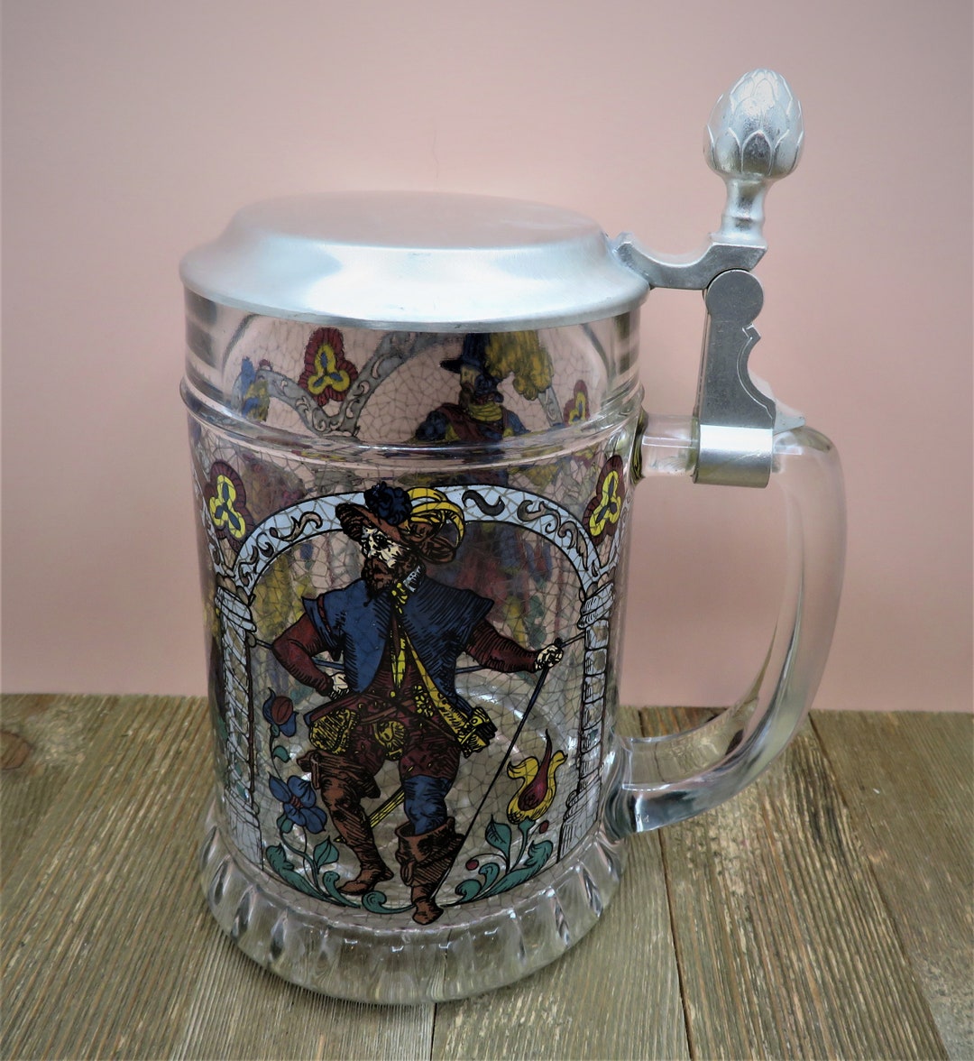1960's 3 Musketeers W. Germany Rein Zinn BMF Pewter Lid Painted Glass ...