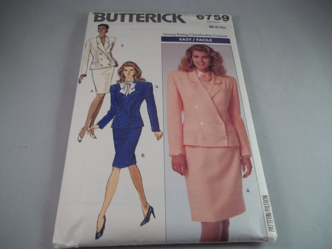 1988 Butterick 6759 Sewing Pattern Women's Career JACKET & SKIRT Size 6 ...
