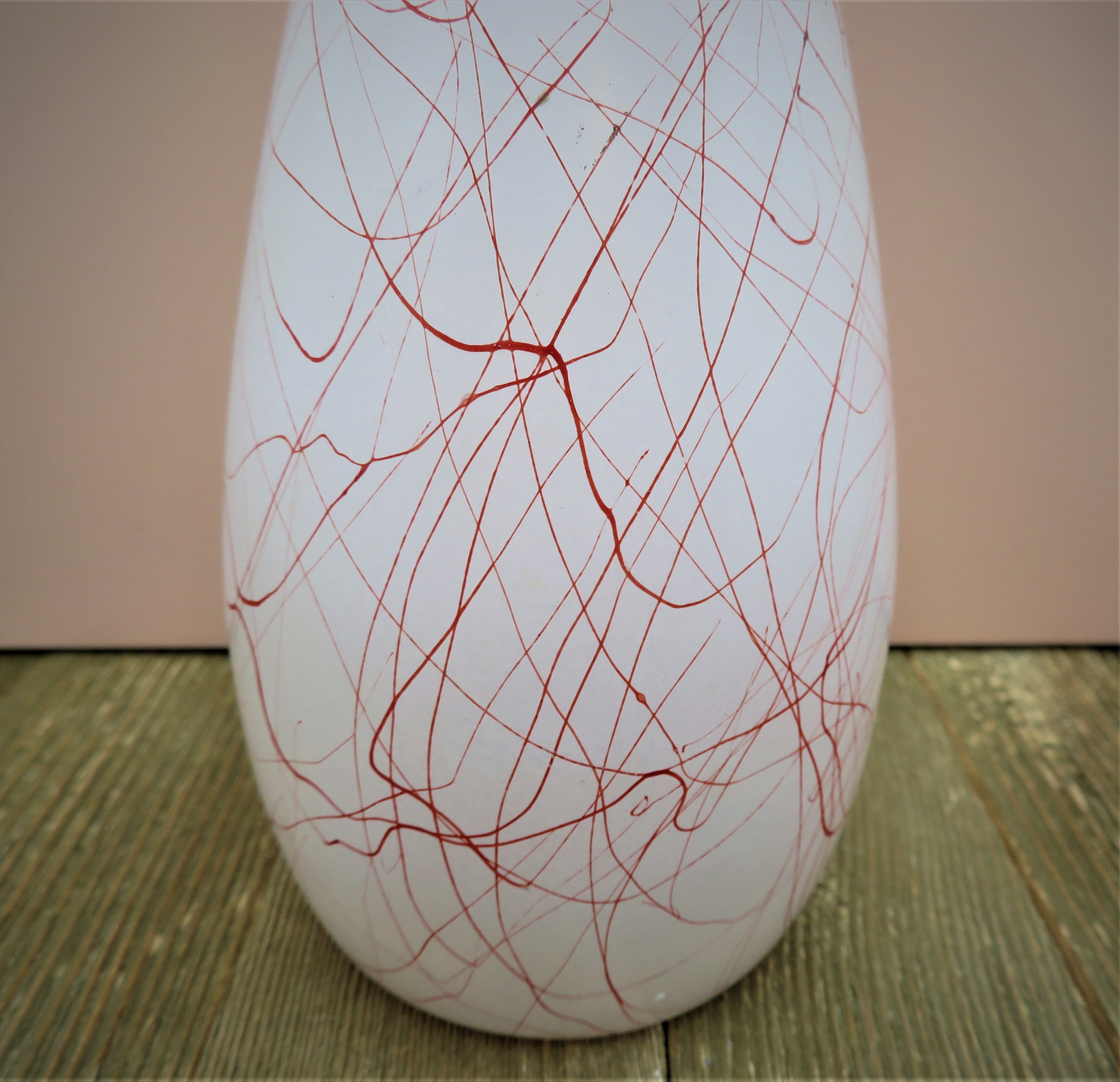 Vintage 1960's Hazel Atlas Frosted Glass Red Spaghetti Drizzle Vase - Etsy