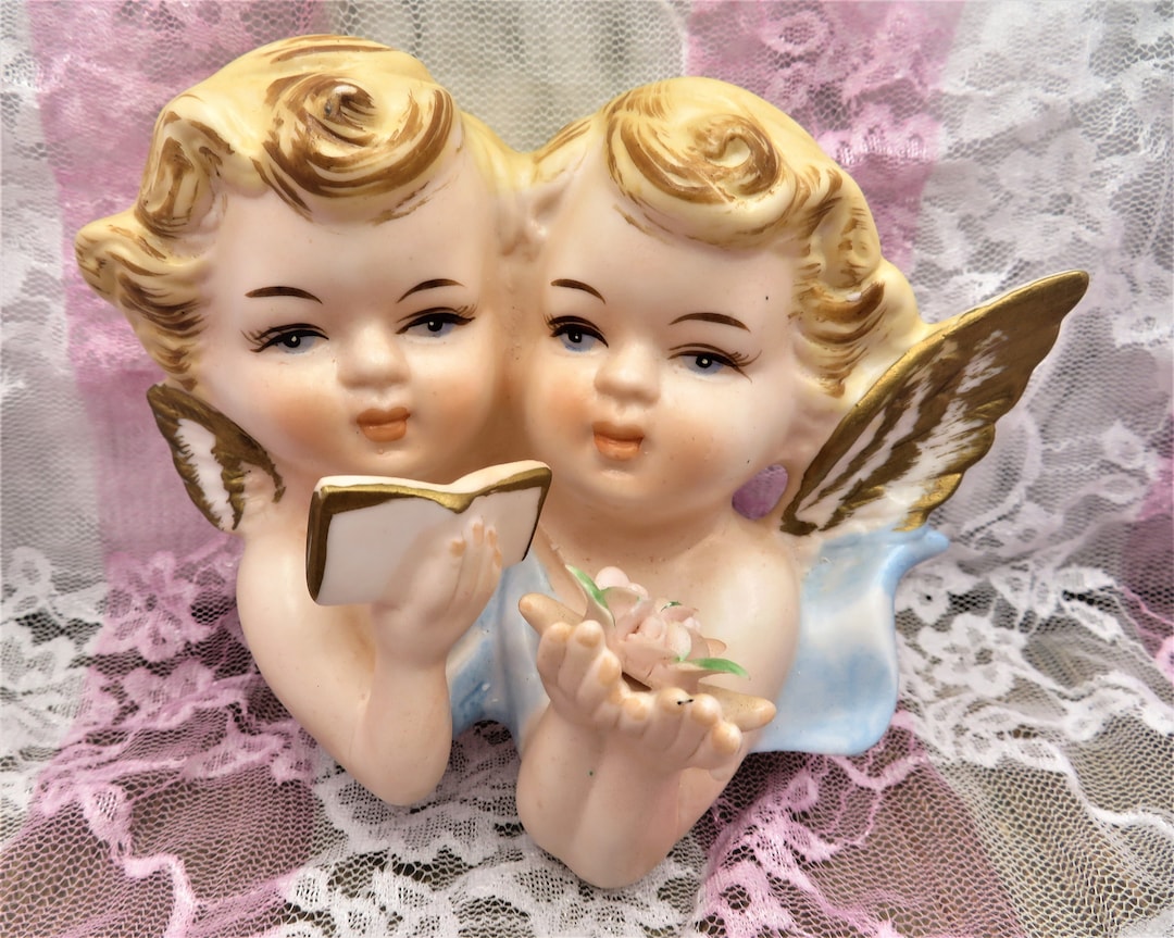 Tilso Double Angel Face Twin Cherubs Japan Hand Painted Porcelain ...