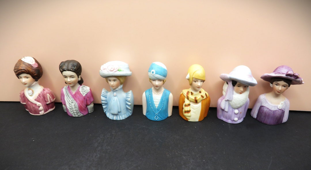 1980's AVON American Fashion Lady Heads Porcelain Thimbles Busts ...