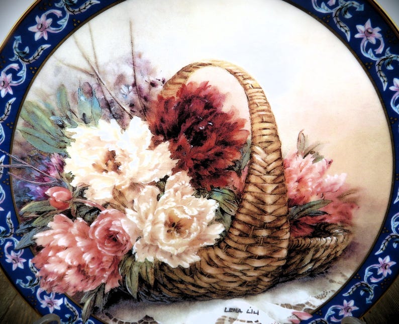 1992 "peonies" Seventh Issue in Lena Lui’s Basket Bouquets Collector’s ...