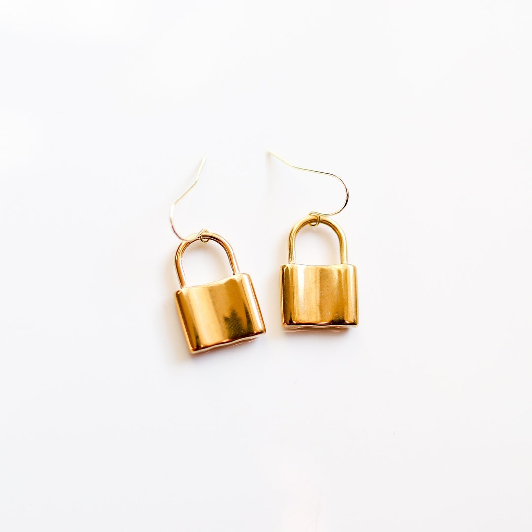 Padlock Earrings in Gold - Etsy