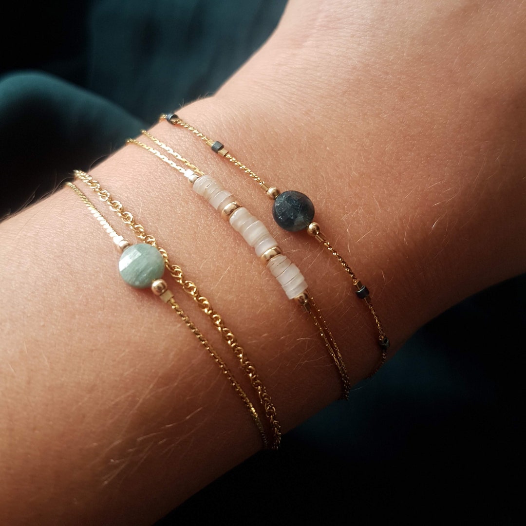 Minimalist Bracelet and Natural Stones, Set of Three Bracelets - Etsy