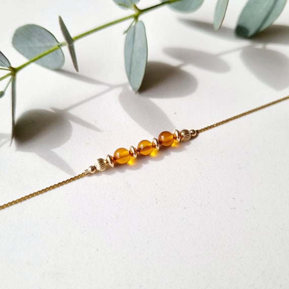 Amber Bracelet Lithotherapy Protection Anti stress Minimalist Women s Jewelry in Gold Filled and Natural Mineral in Amber Tadaam Jewelry Etsy