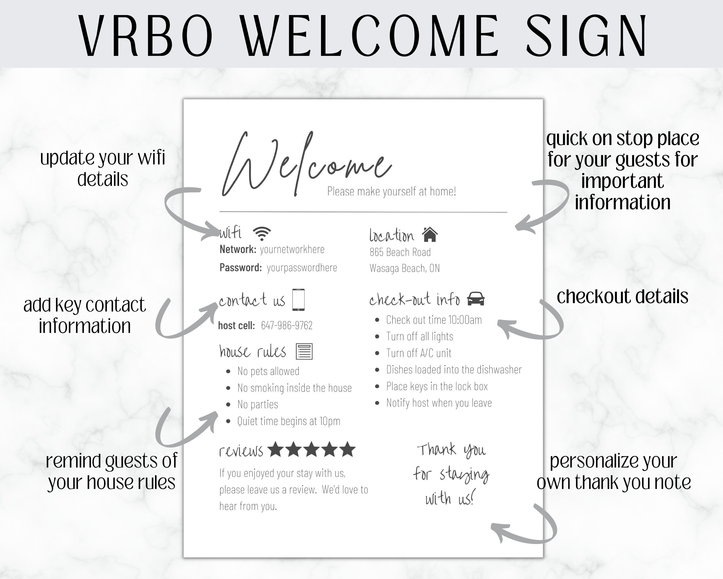 VRBO Welcome Sign | Editable Printable Welcome Wifi | Minimalist VRBO ...