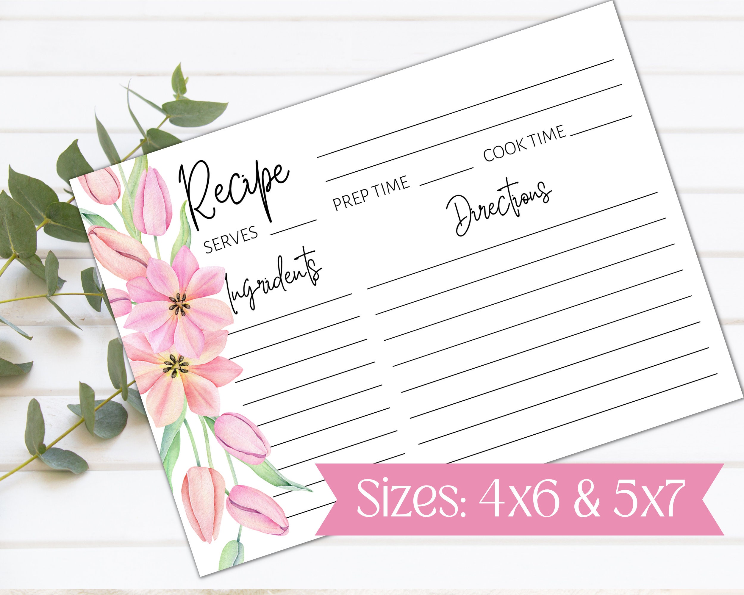 Recipe Card Template Tulip Bridal Shower Wedding Shower Tulip Theme ...
