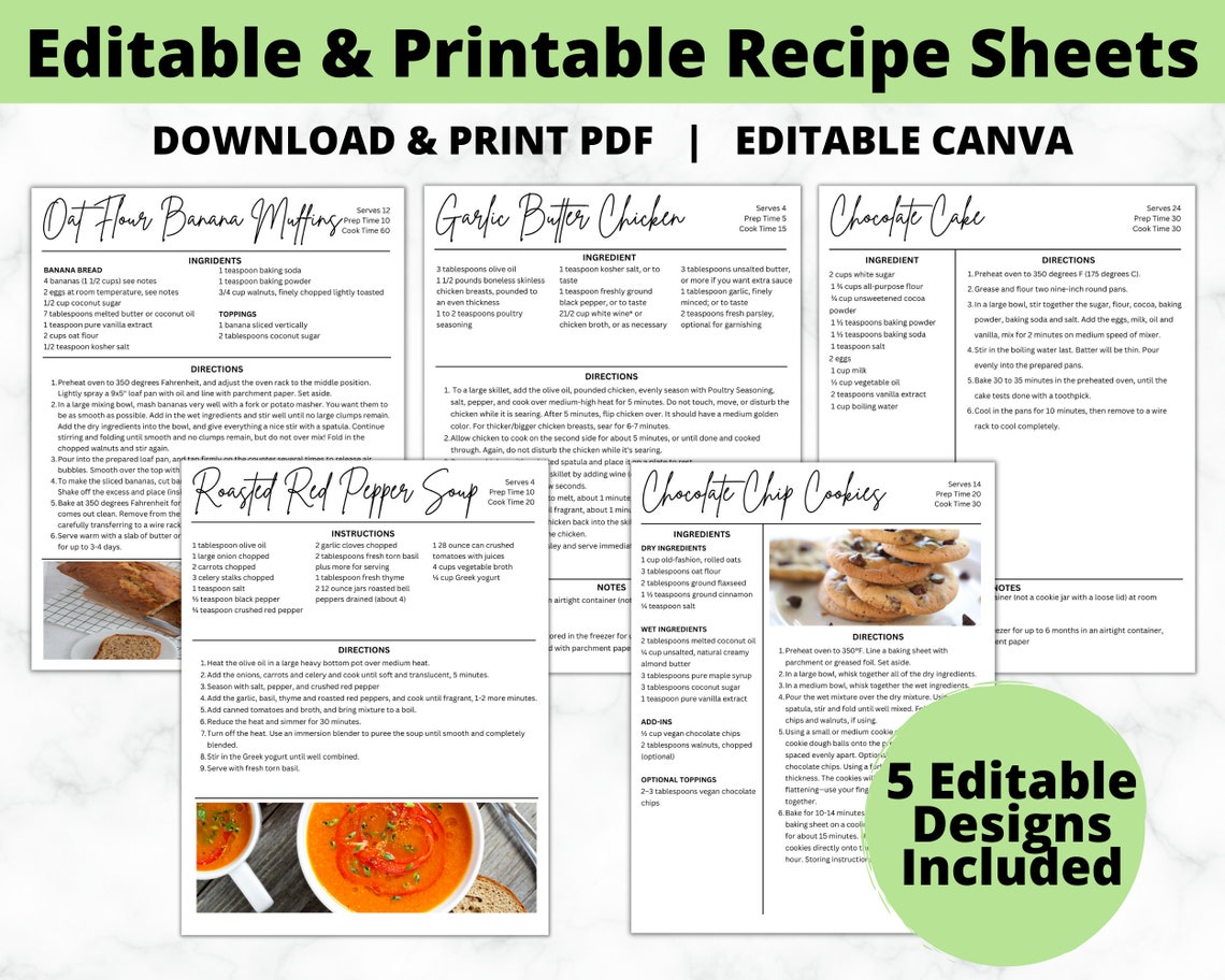 EDITABLE Recipe Template Edit in Canva Editable Recipe Card Minimal ...