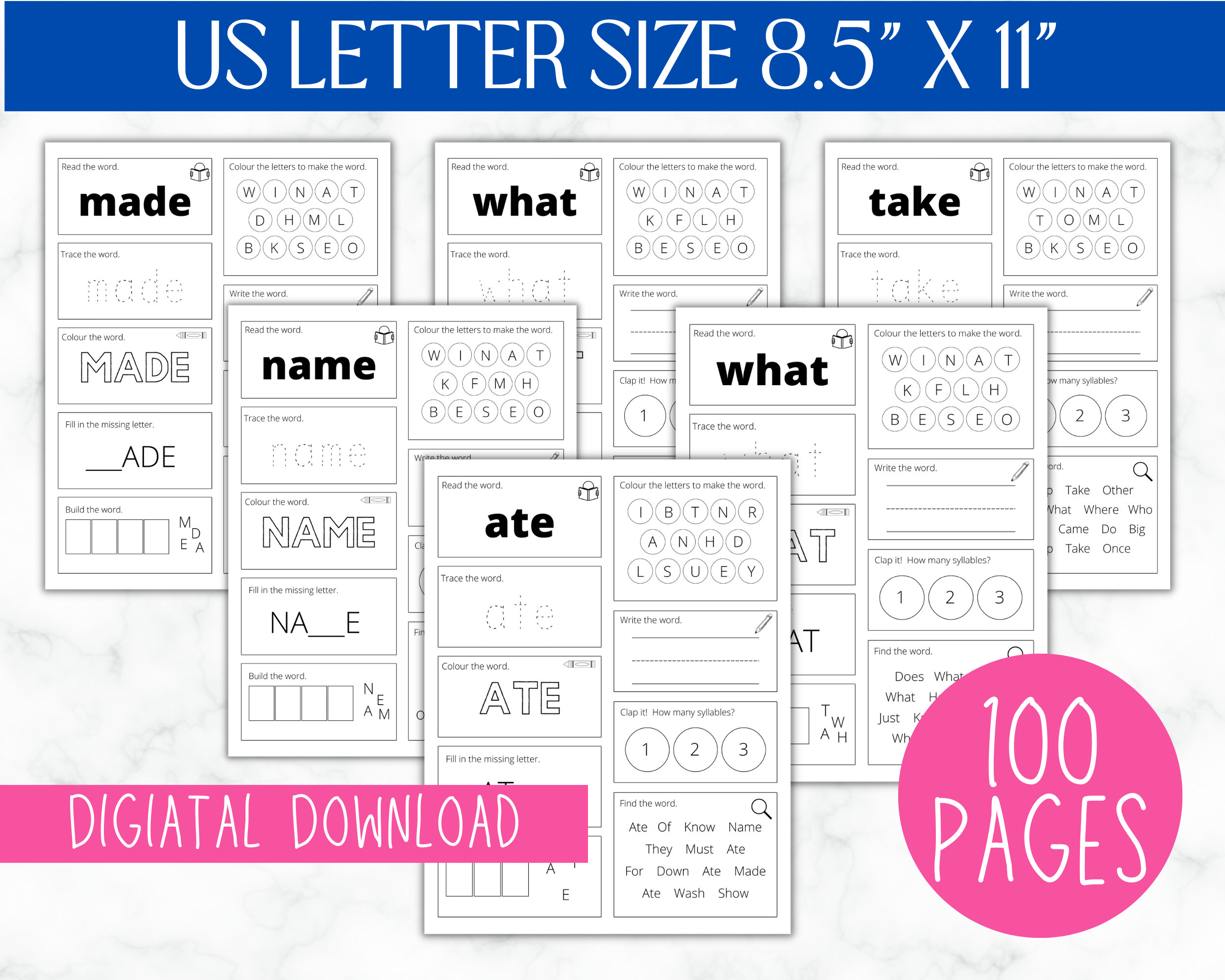 100 Printable Sight Words | Kindergarten Worksheets | Practice Spelling ...