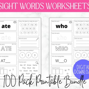 100 Printable Sight Words | Kindergarten Worksheets | Practice Spelling ...