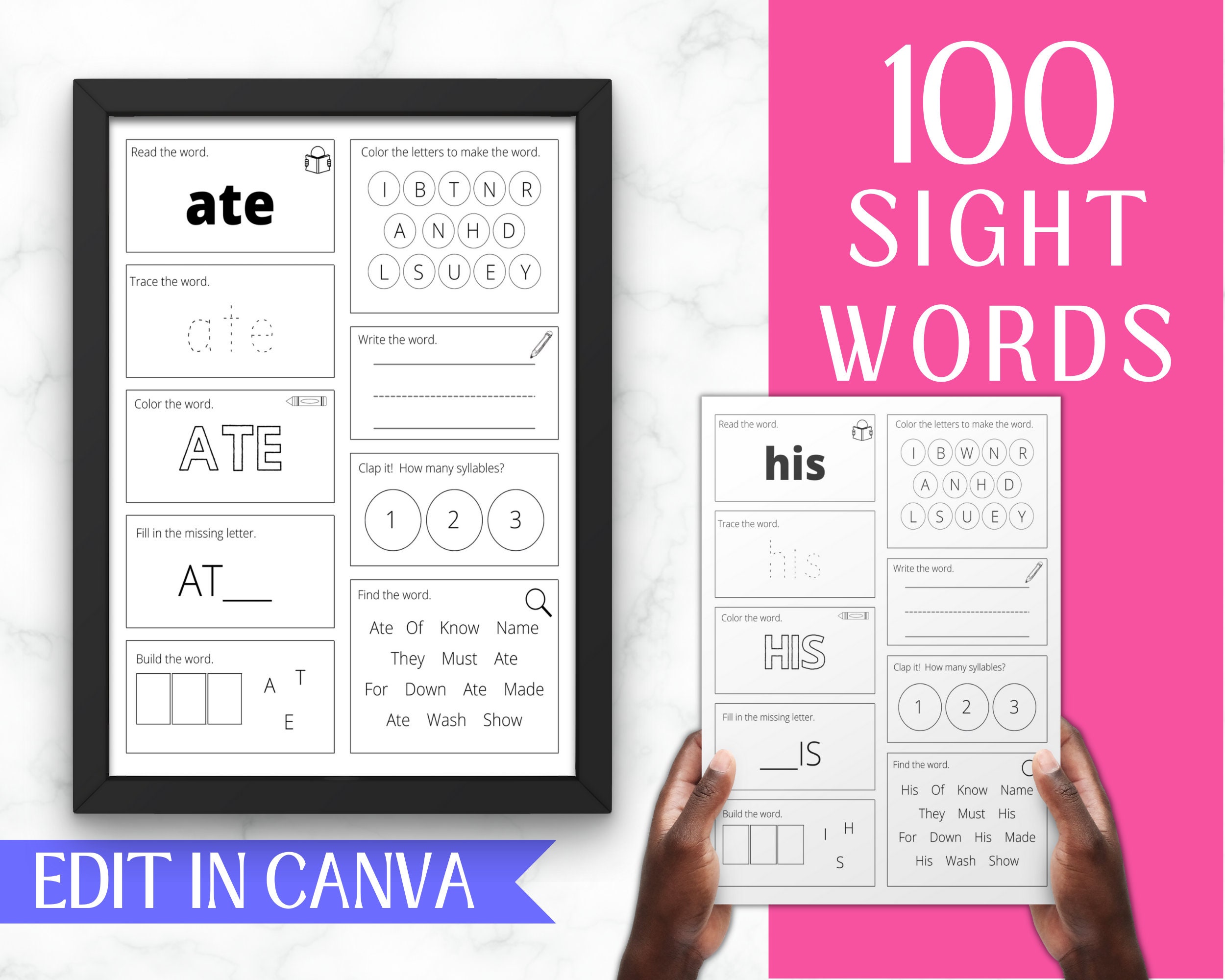 100 Printable Sight Words Kindergarten Worksheets Practice Spelling ...