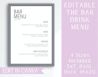 Customizable Bar Menu Template for Weddings and Events - Etsy