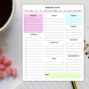 EDITABLE Work Planner | Work Day Organizer | Editable Daily Planner ...