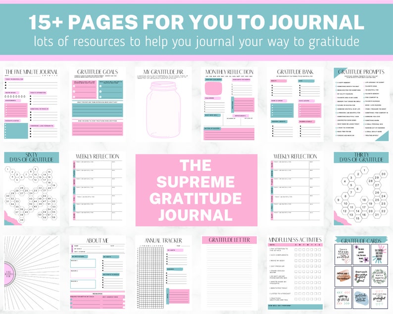 Gratitude Journal Printable BUNDLE Mindfulness Log Self-care Planner ...