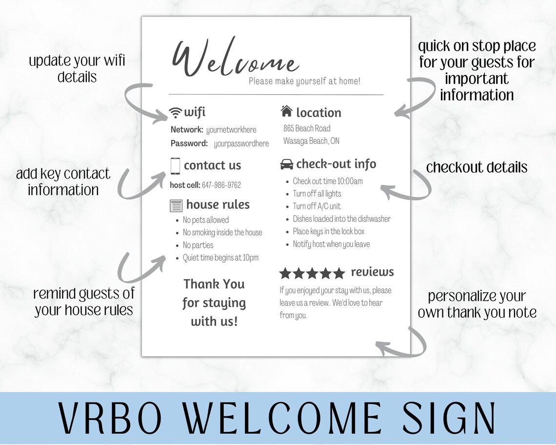 VRBO Welcome Sign Editable Printable Sign Minimalist - Etsy