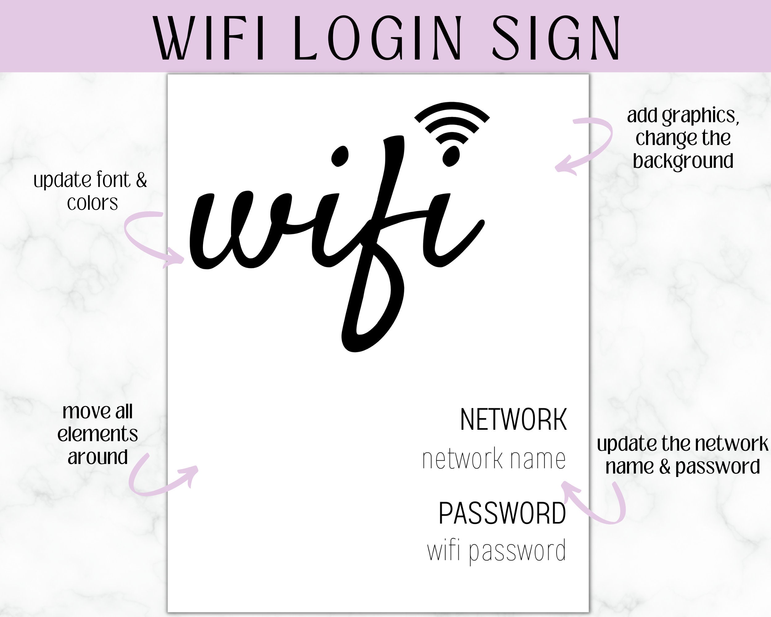 Wifi Password Sign Editable Wifi Sign Edit in Canva Edit & Print Airbnb ...