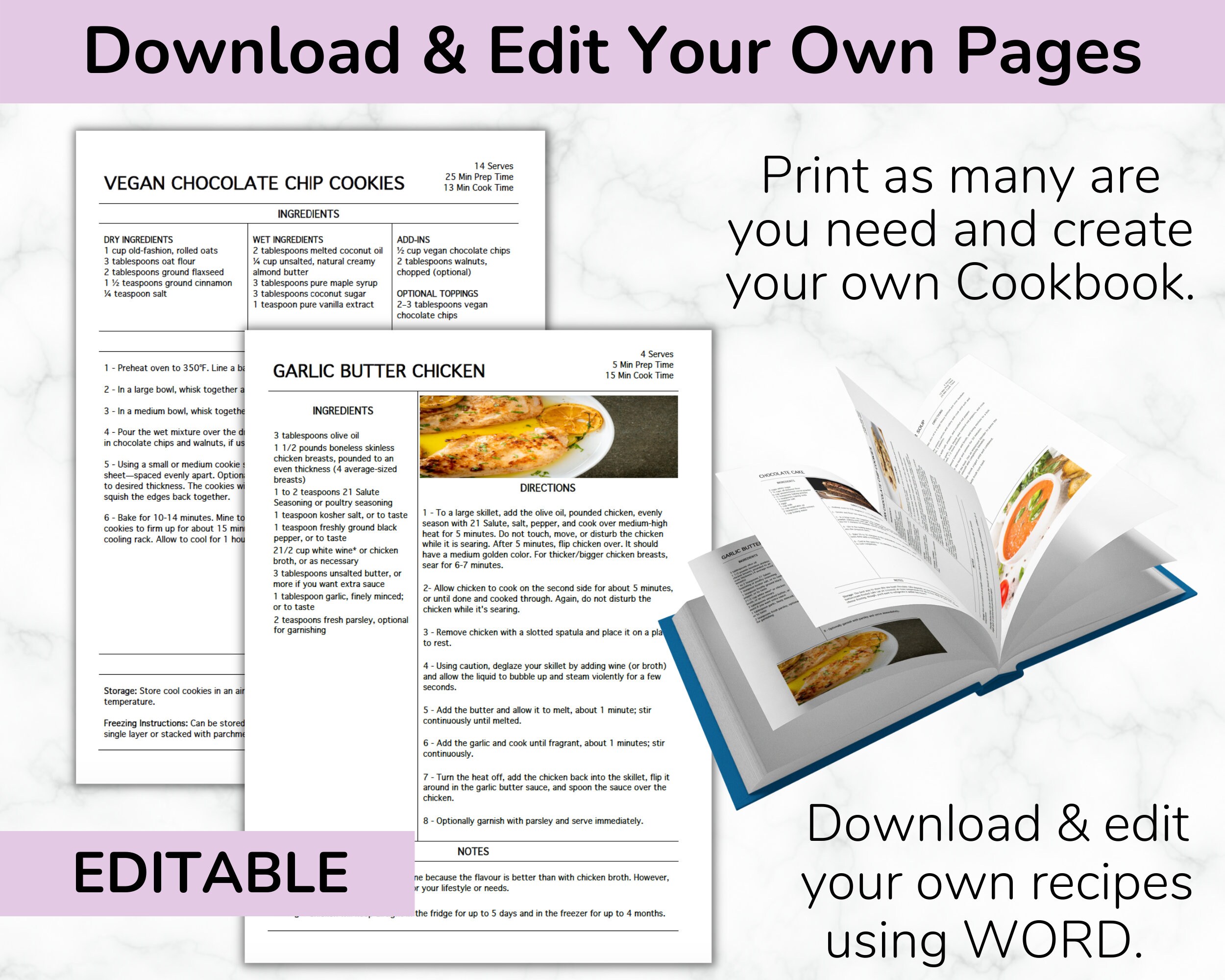 EDITABLE Recipe Template | WORD Recipe Template | Minimalist Design ...