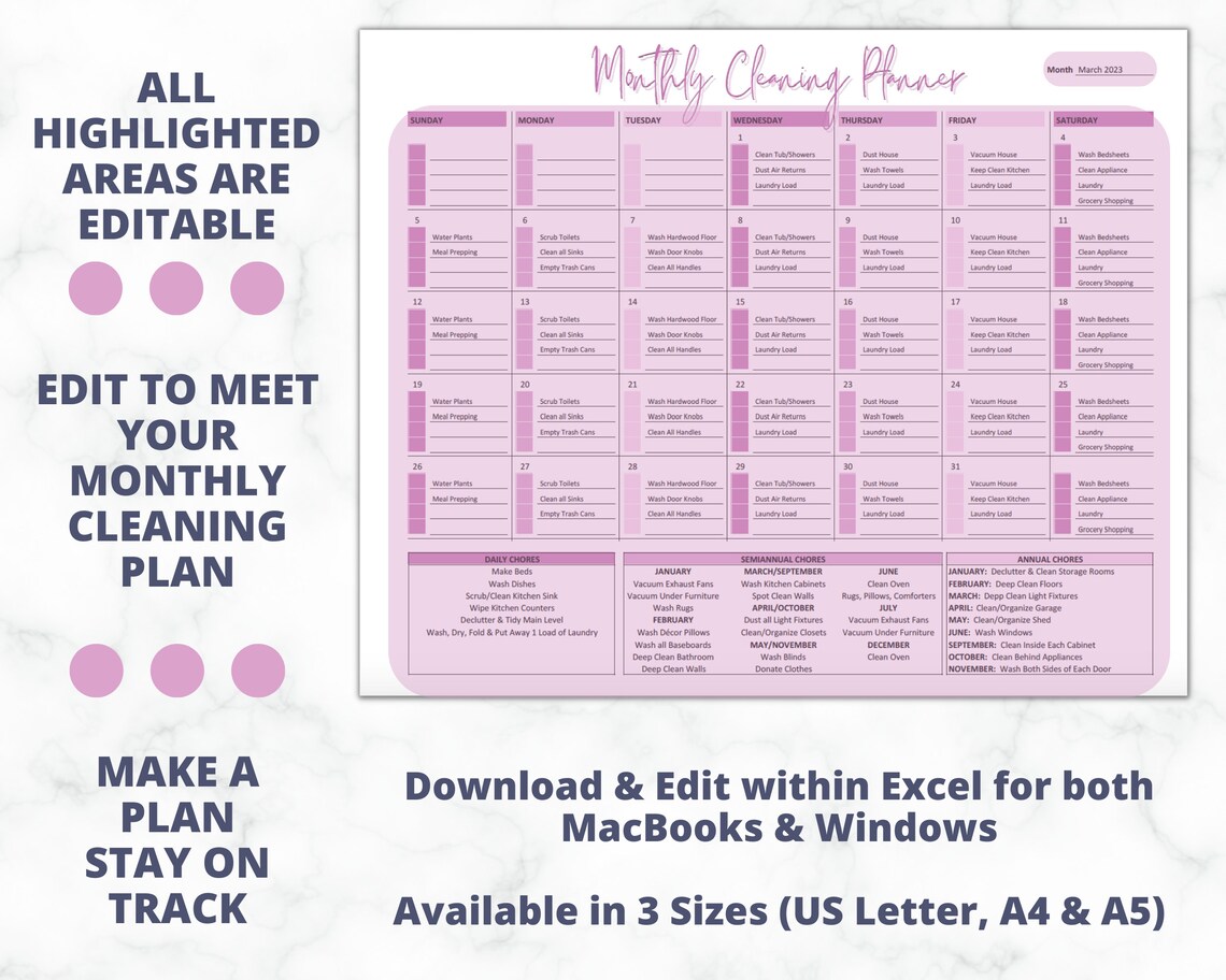 EDITABLE Cleaning Schedule Family Routine Planner Monthly Cleaning ...