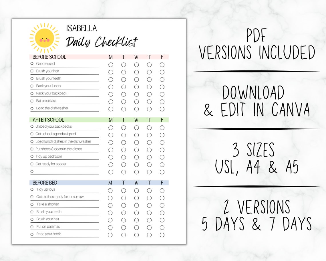 EDITABLE Daily Checklist Weekly Planner Family to Do List Command ...