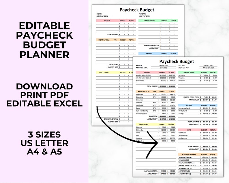 EDITABLE Budget Planner | Biweekly Finance Planner | Paycheck Tracker ...