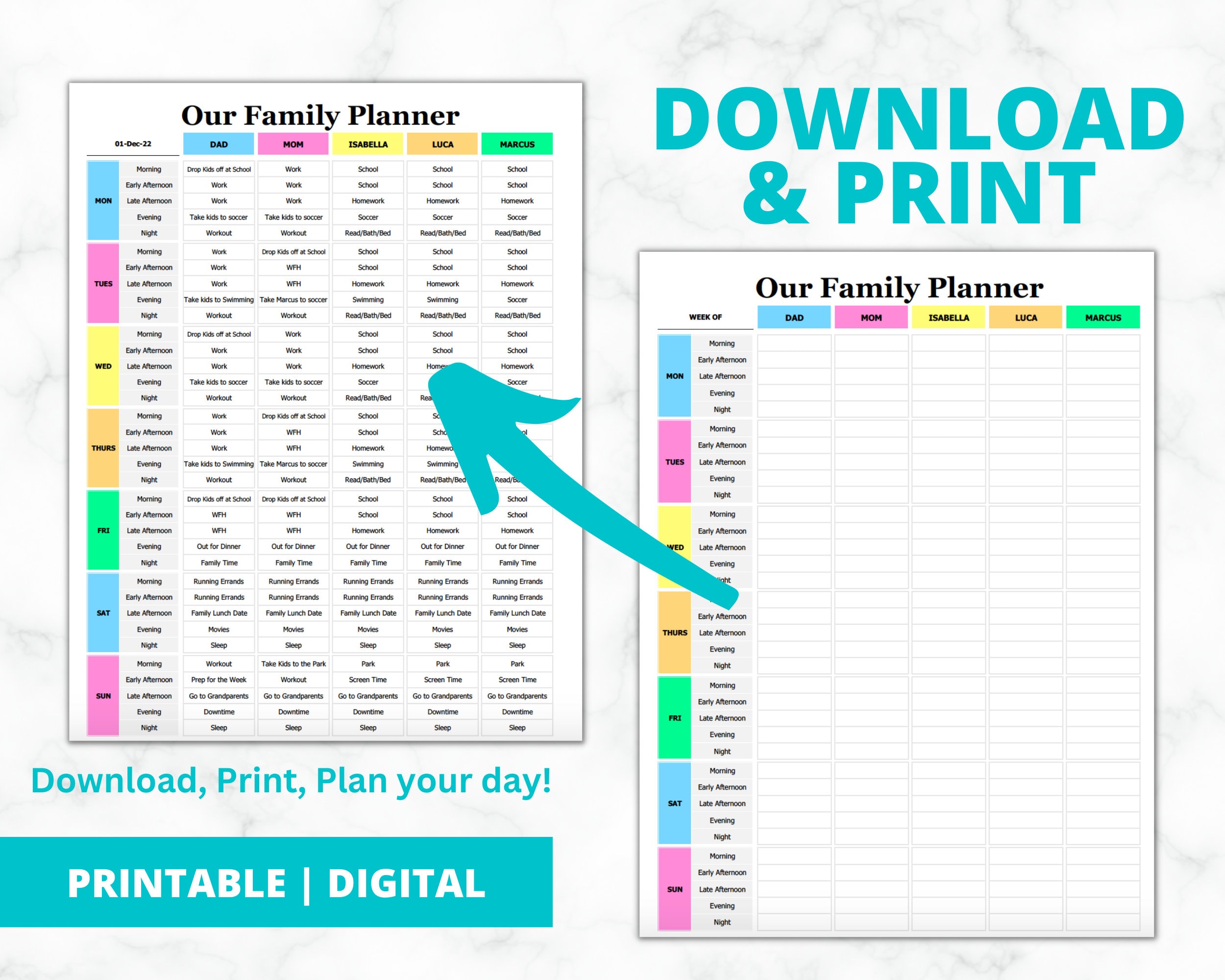 EDITABLE Daily Family Planner Schedule | Hourly Planner | Family ...
