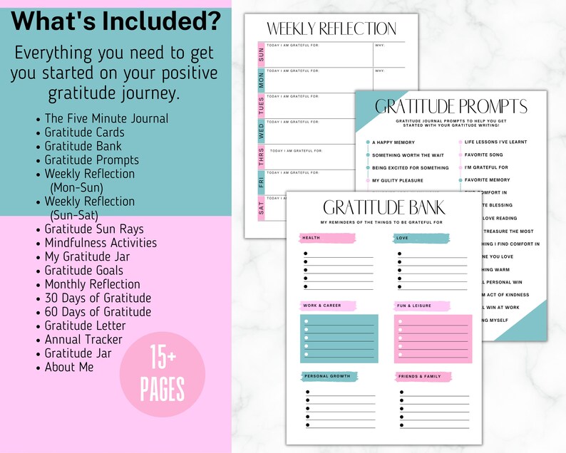 Gratitude Journal Printable BUNDLE Mindfulness Log Self-care Planner ...