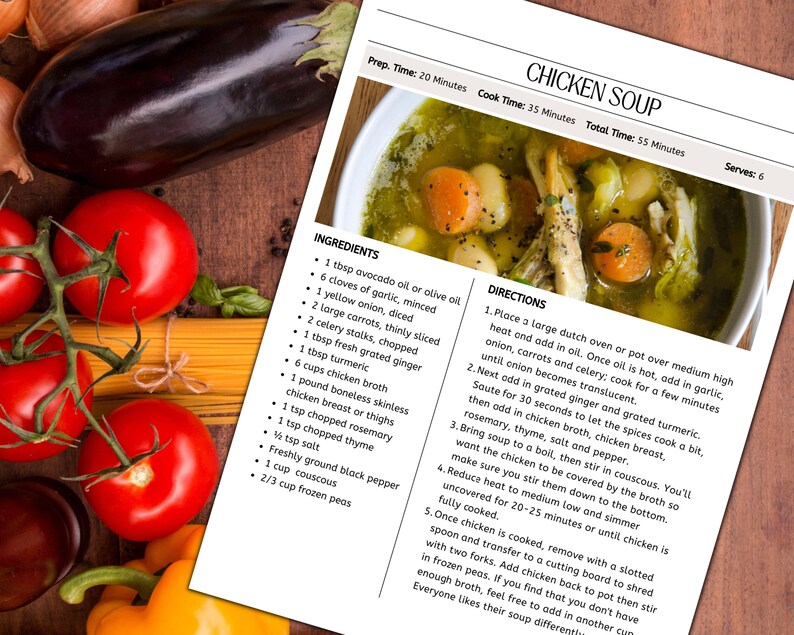 EDITABLE Recipe Template Canva Template Minimalist Recipe Binder ...