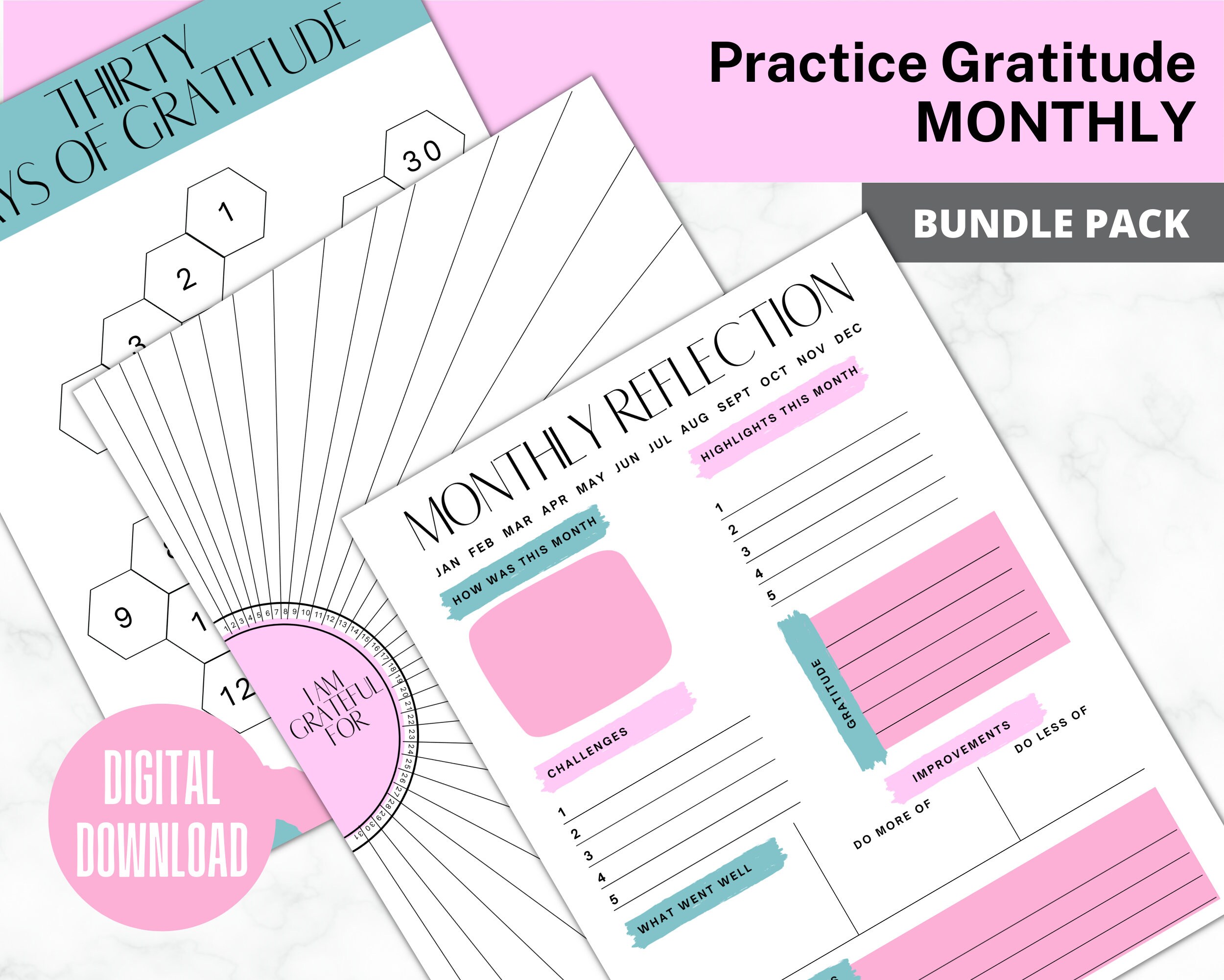 Gratitude Journal Printable BUNDLE Mindfulness Log Self-care Planner ...