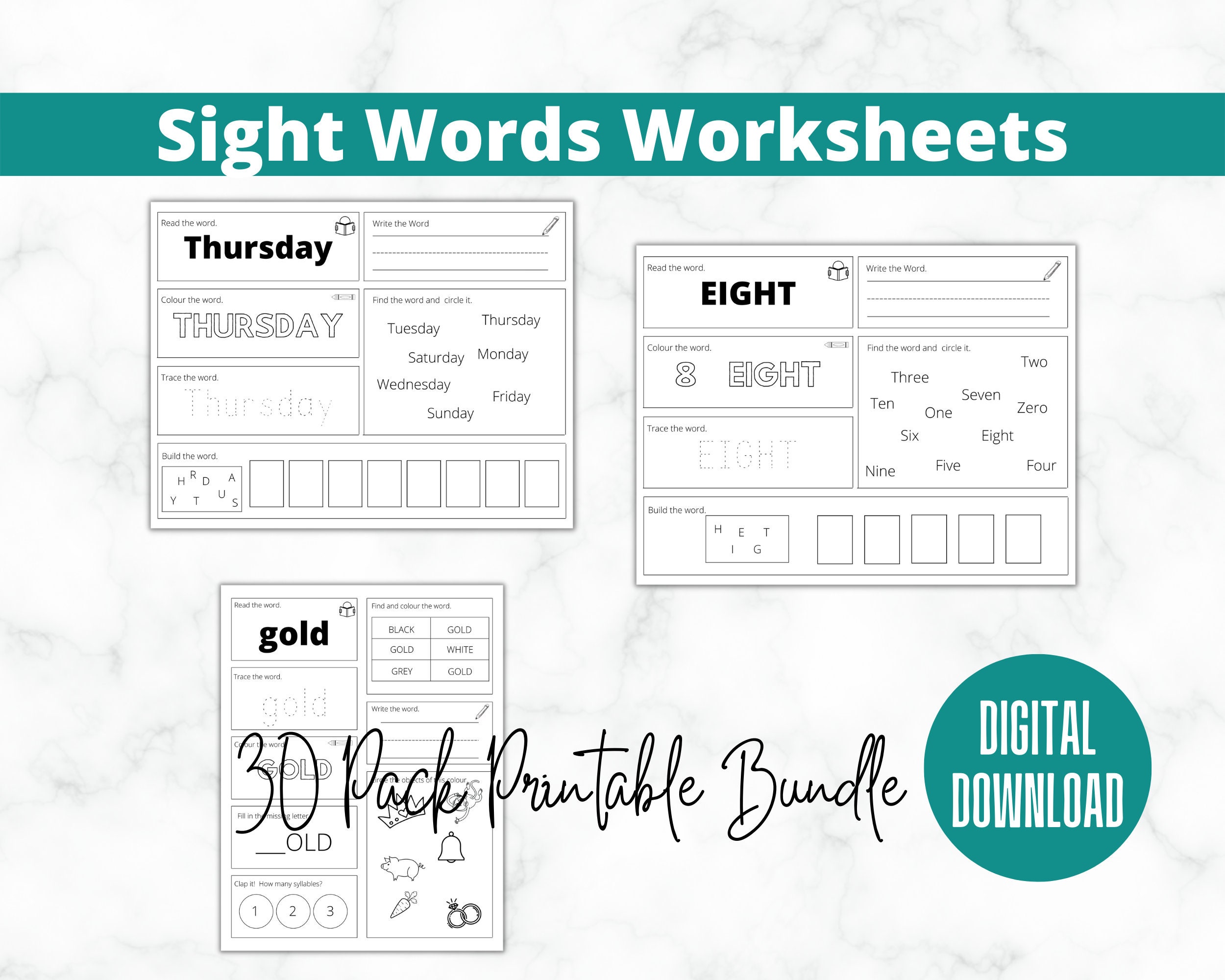 30 Sight Words for Kids Days of the Week Color Sheets Sight Word ...