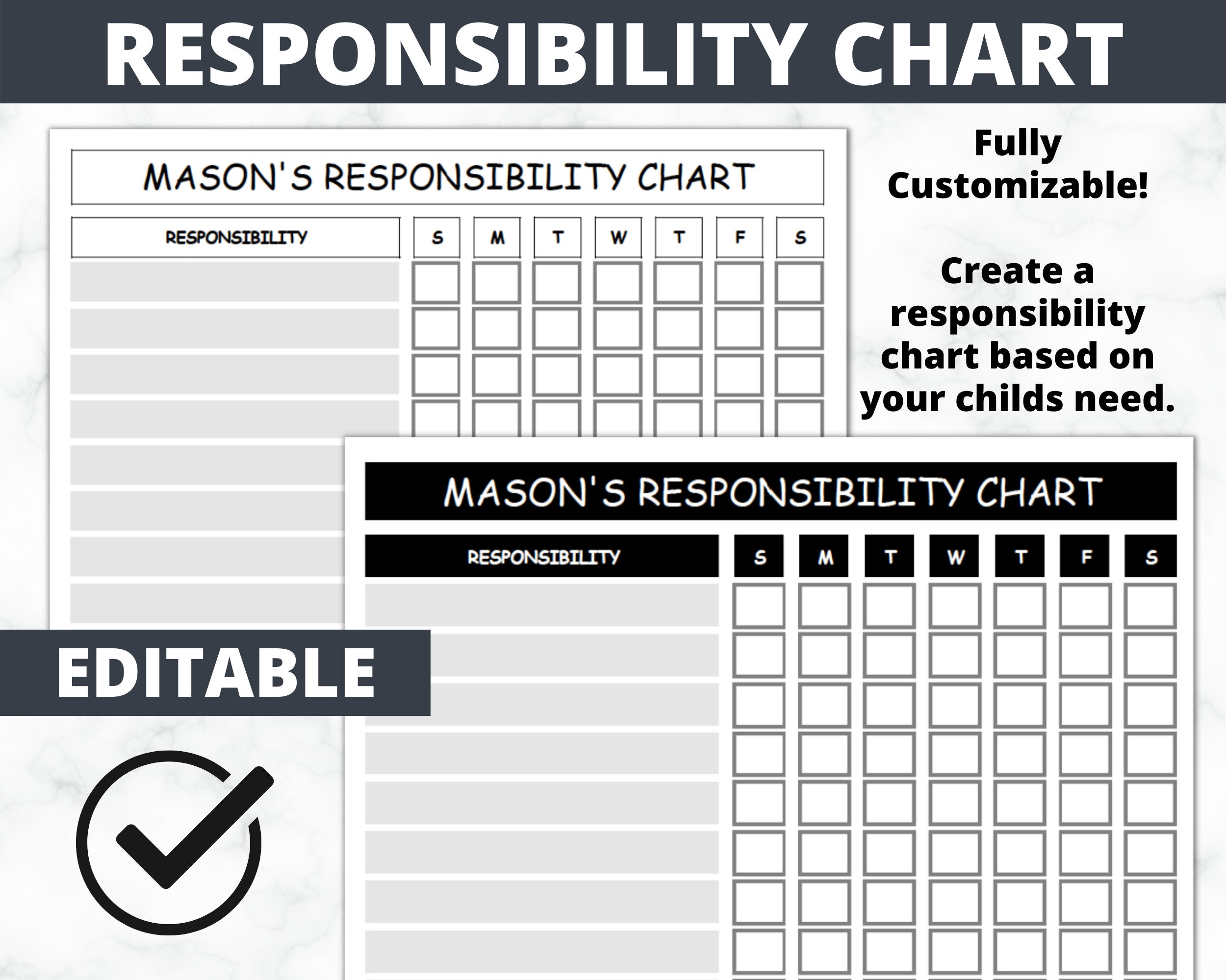 EDITABLE Child Responsibility Chart Chore Chart Kids Reward Planner ...
