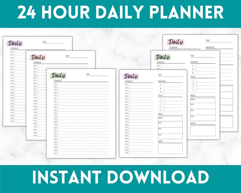 Daily Planner | 24 Hour Daily Planner Printable | Hourly | Work Day ...