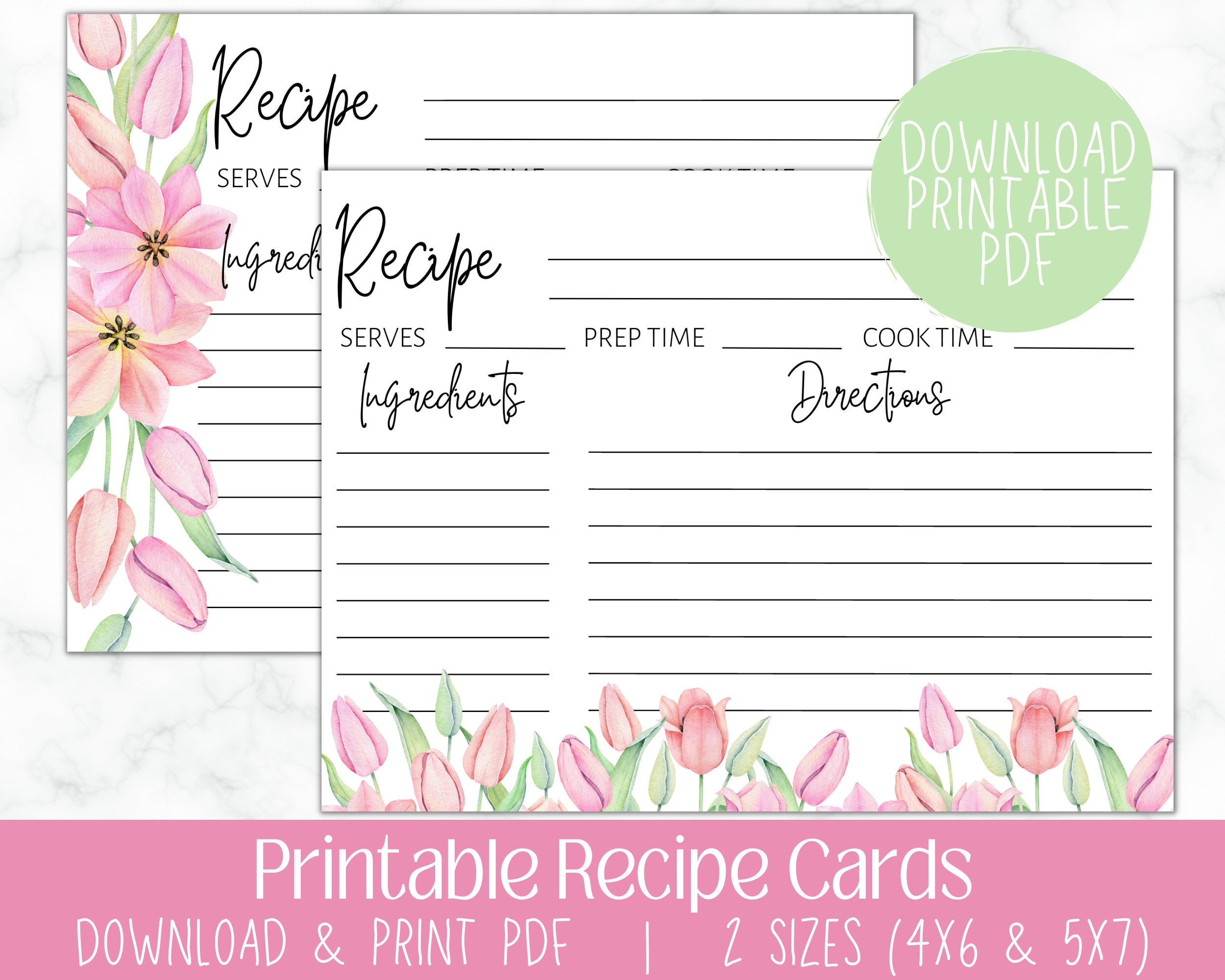 Recipe Card Template Tulip Bridal Shower Wedding Shower Tulip Theme ...