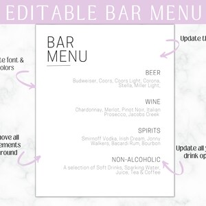 Editable Bar Menu Template | Customizable Drink List for Weddings ...