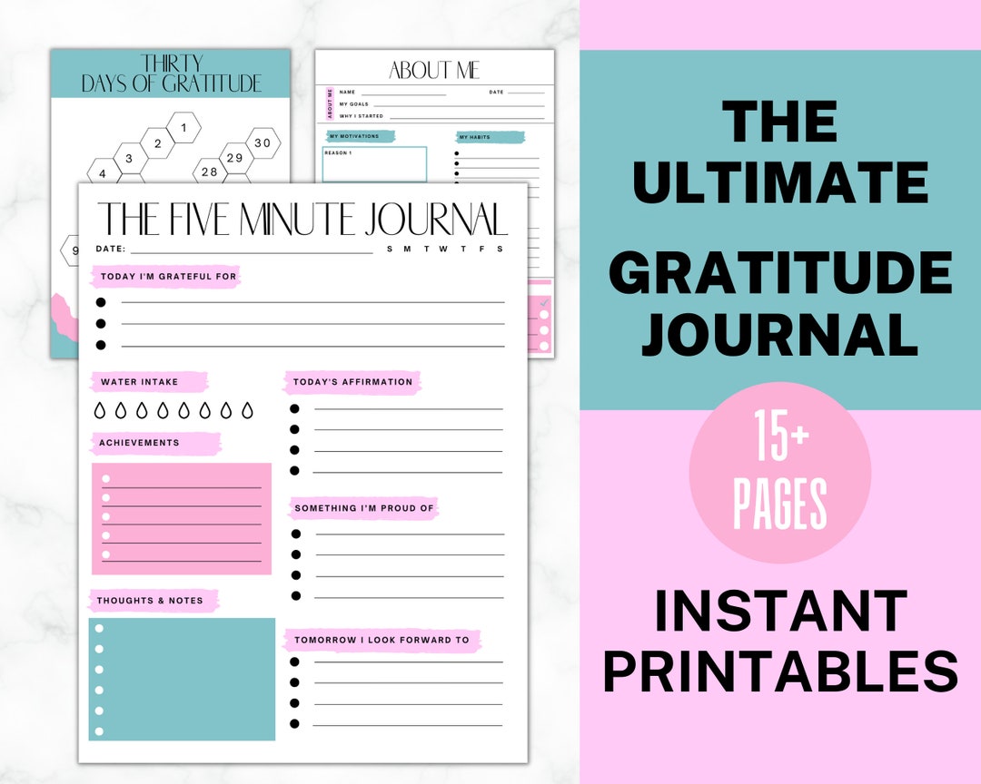 Gratitude Journal Printable BUNDLE Mindfulness Log Self-care Planner ...