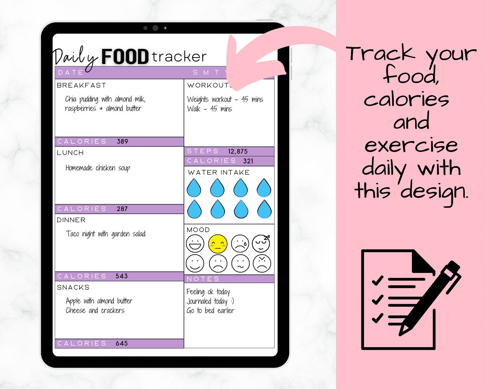 Mindful Eating Journal Printable Daily Food Diary Weight Loss Calorie ...