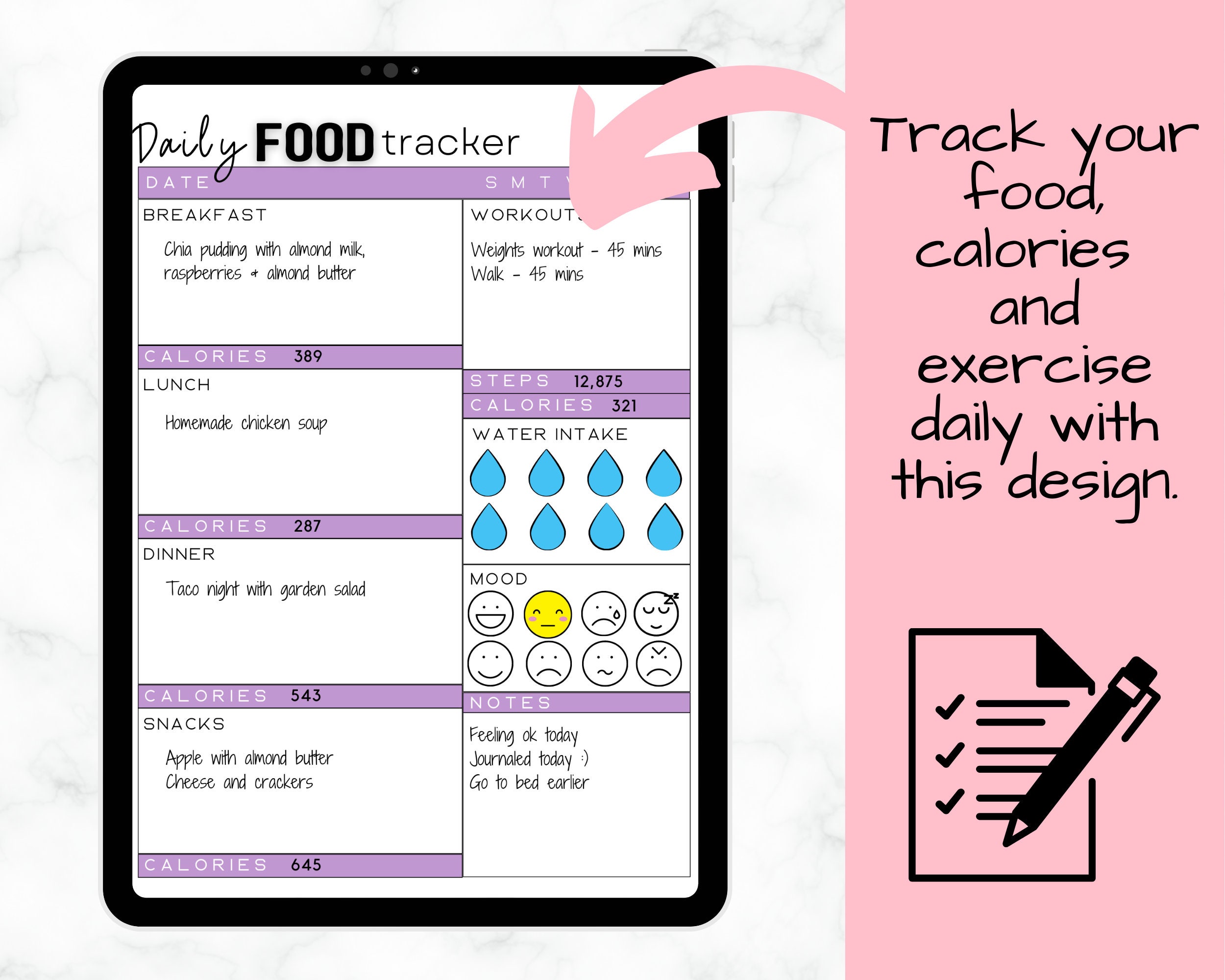 Mindful Eating Journal Printable Daily Food Diary Weight Loss Calorie ...