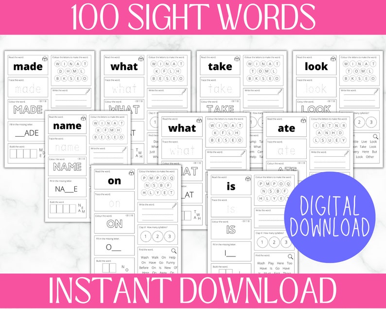 100 Printable Sight Words Kindergarten Worksheets Practice Spelling ...