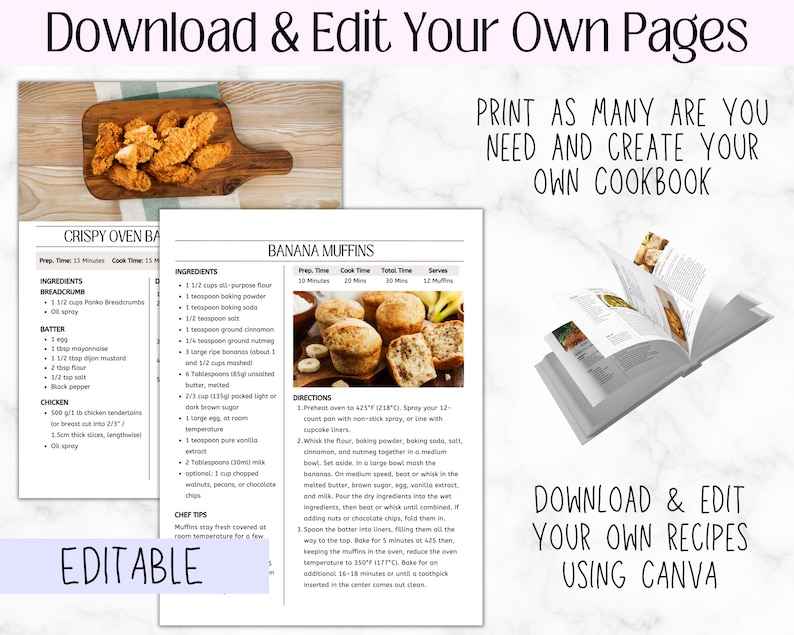 EDITABLE Recipe Template Canva Template Minimalist Recipe Binder ...
