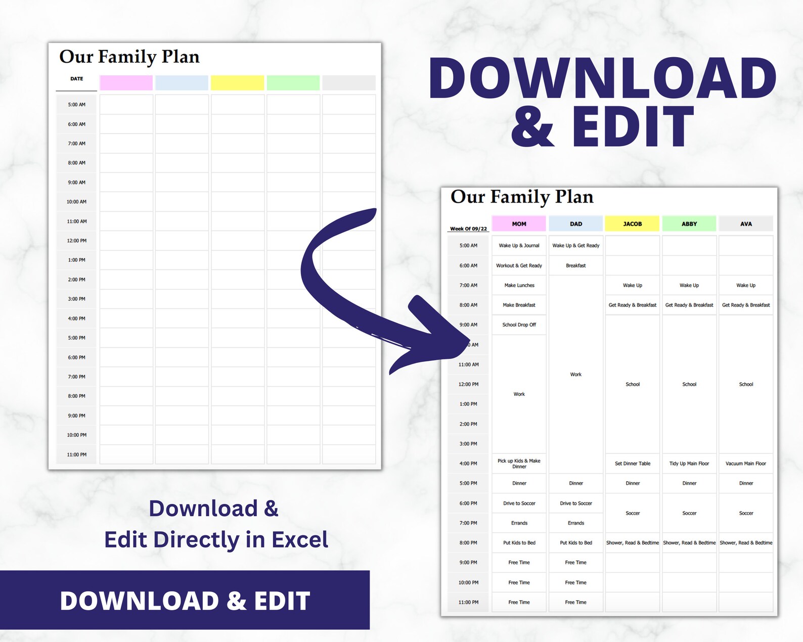 EDITABLE Daily Family Planner Schedule | Hourly Planner | Family ...