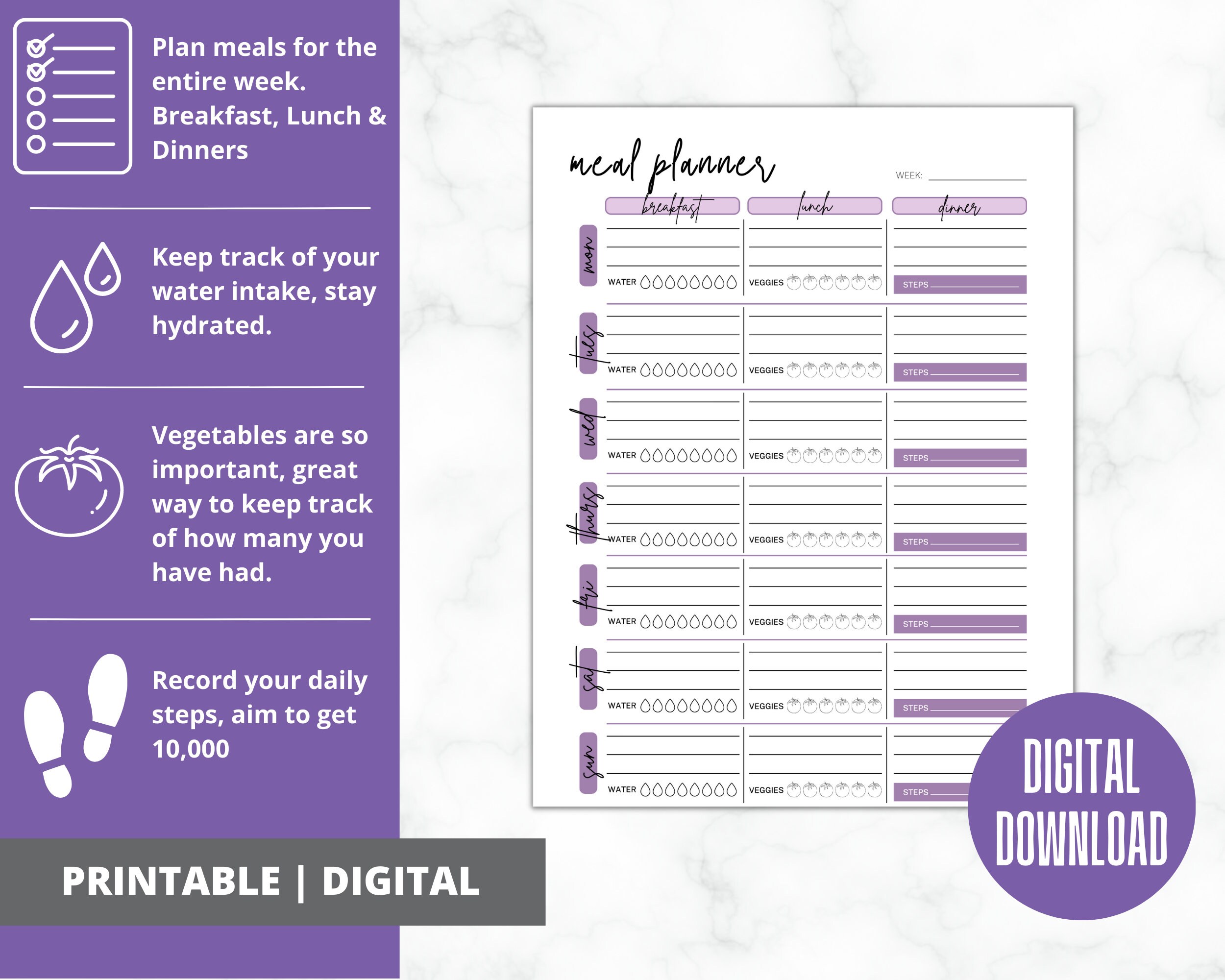 Daily Meal Plan Journal Printable Grocery List Weekly Meal Planning ...