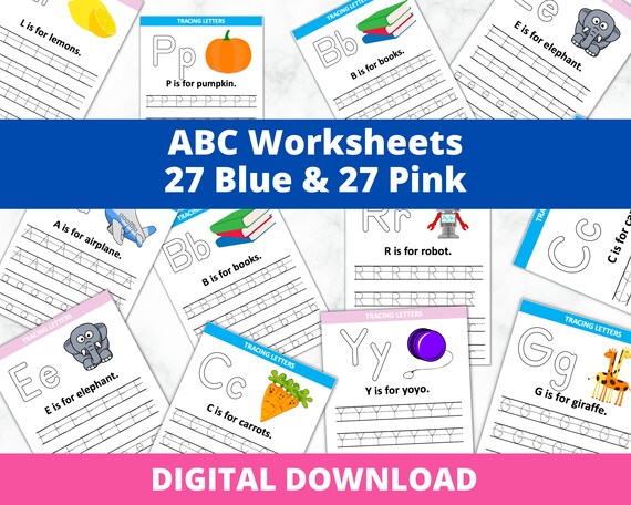 Alphabet Worksheets for Kids Pre K Tracing Worksheets ABC - Etsy