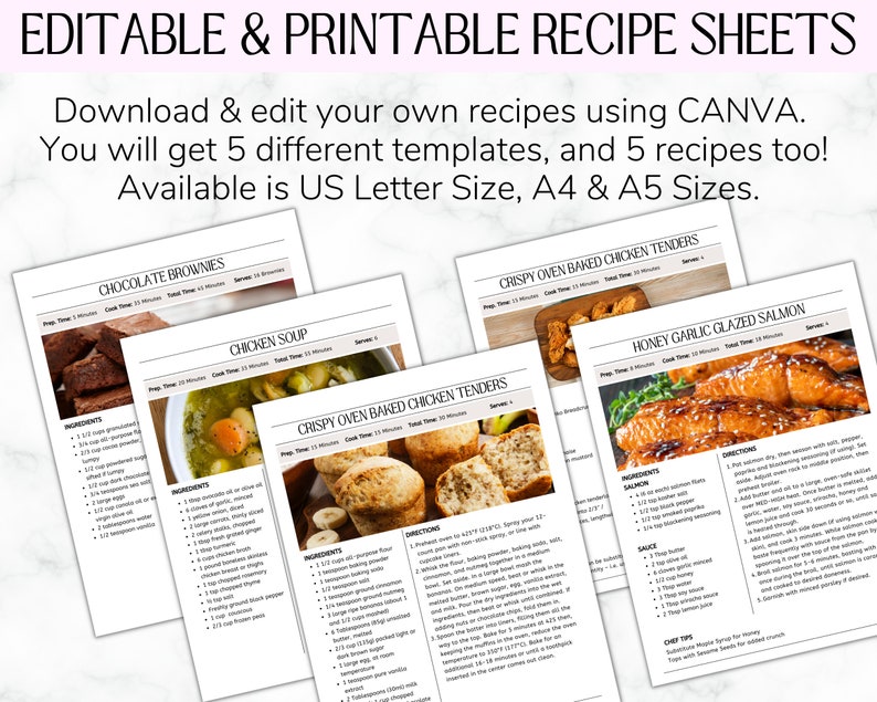 EDITABLE Recipe Template | Canva Template | Minimalist Recipe Binder ...