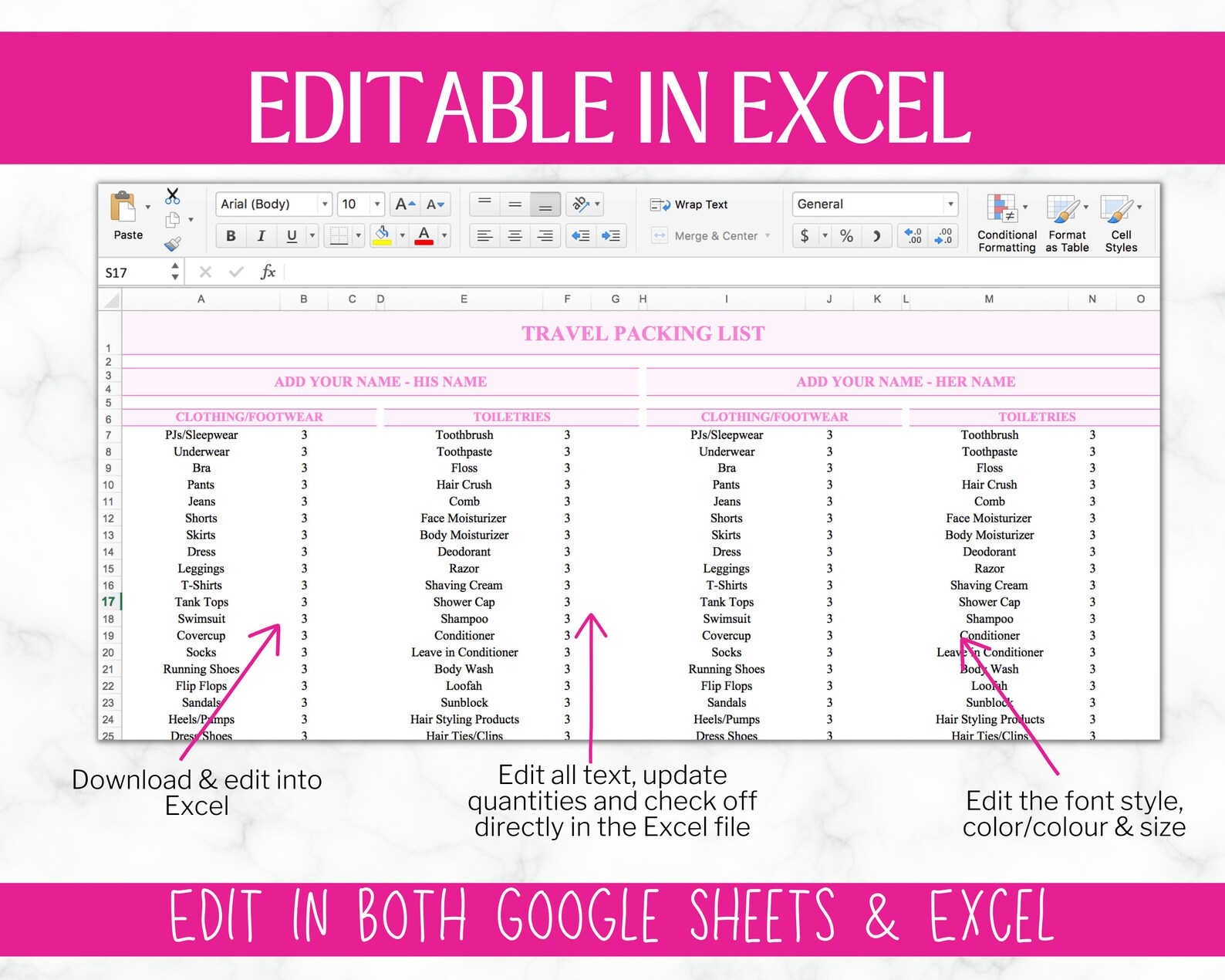 Travel Packing List | Google Sheets Packing Checklist | EDITABLE ...