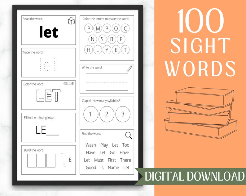 100 Printable Sight Words Kindergarten Worksheets Practice Spelling ...