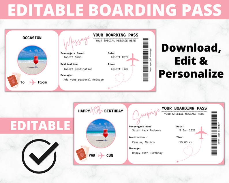 EDITABLE Boarding Ticket Template | Birthday Boarding Pass | Plane ...