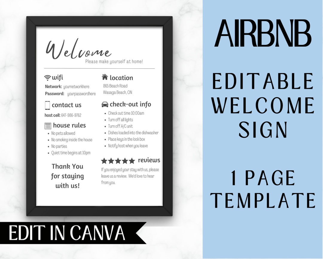 Airbnb Welcome Sign | Editable Printable Sign | Minimalist Design ...