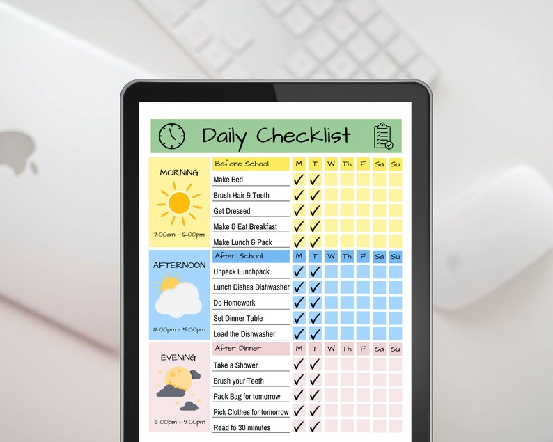Daily School Checklist | School Schedule Printable | Daily Routine ...