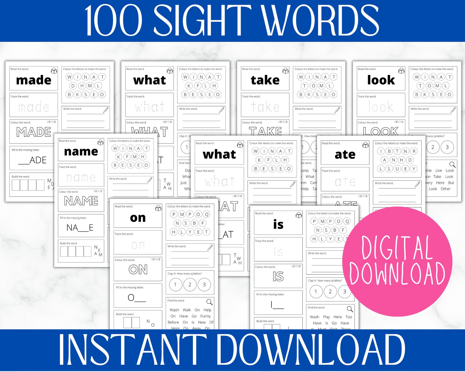 100 Printable Sight Words | Kindergarten Worksheets | Practice Spelling ...